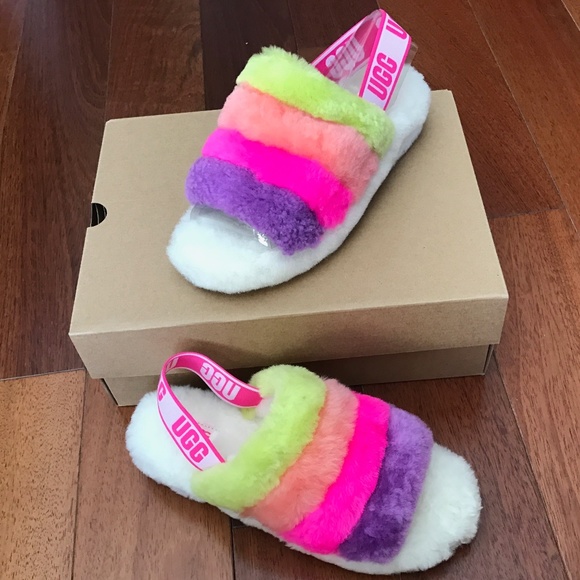 UGG | Shoes | Ugg New Fluff Yeah Slide Shearling Sheepskin Neon Rainbow ...